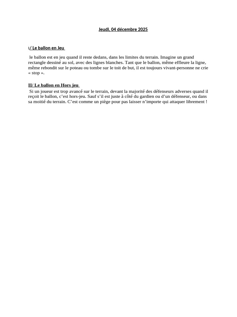 Règles du ballon en jeu et hors-jeu | PDF