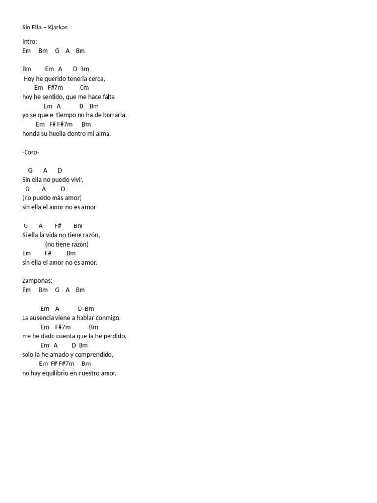 "Sin Ella: Letra y Análisis de Kjarkas" | PDF
