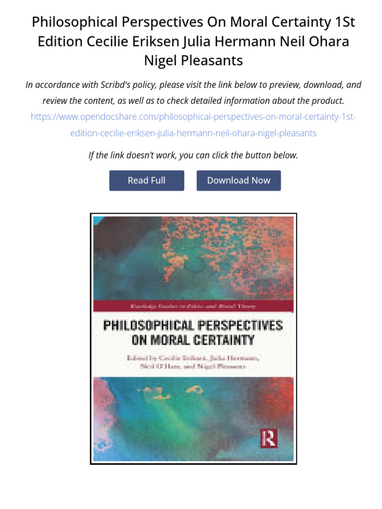 Philosophical Perspectives on Moral Certainty 1st Edition Cecilie ...