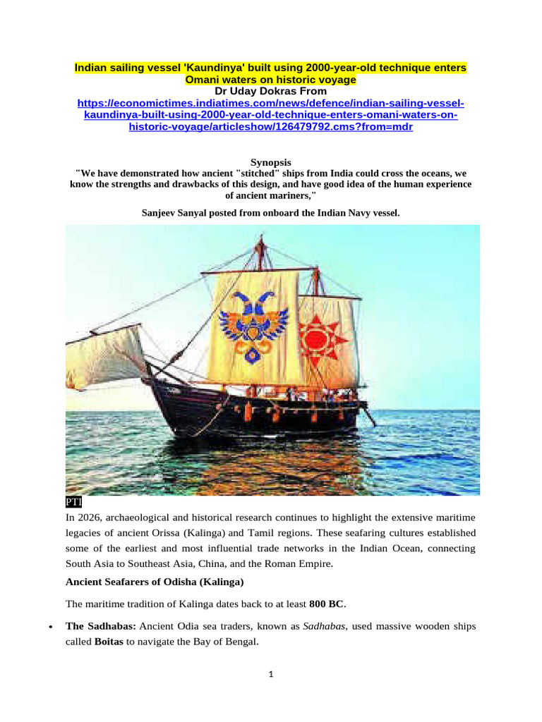 Indian Vessel Kaundinya's Historic Voyage | PDF | Shipping | Water ...