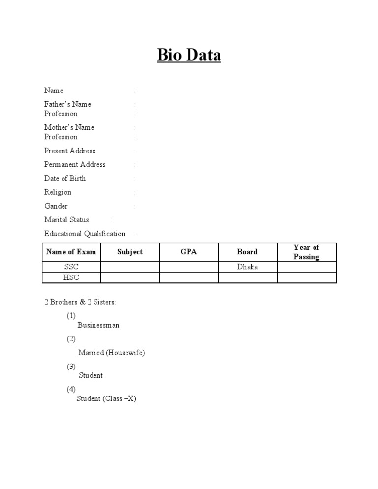 Personal Bio Data Template | PDF