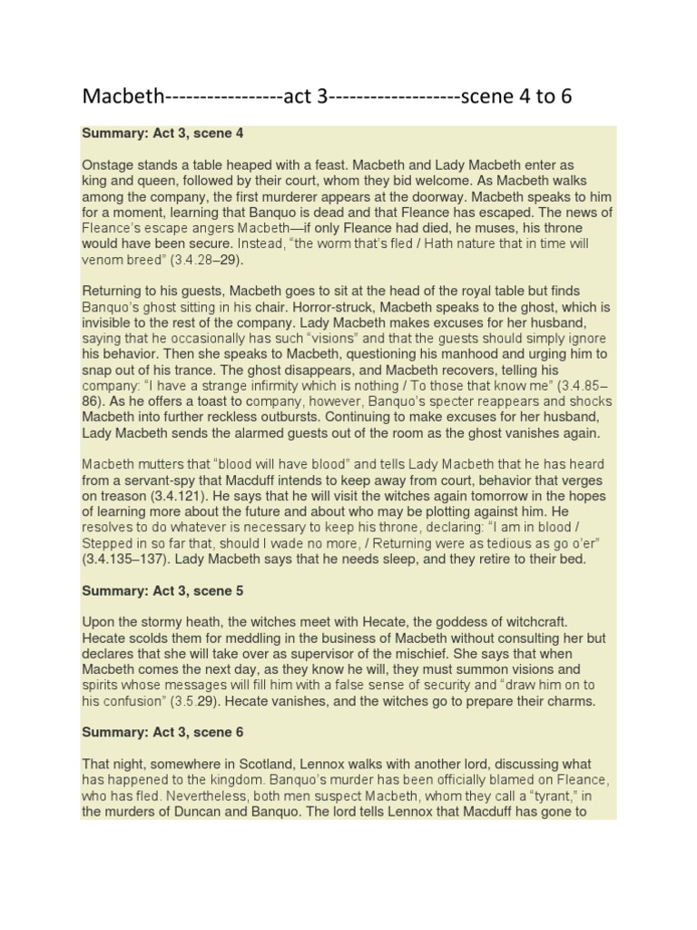 Macbeth Act 3: Scenes 4-6 Summary | PDF | Young Adult