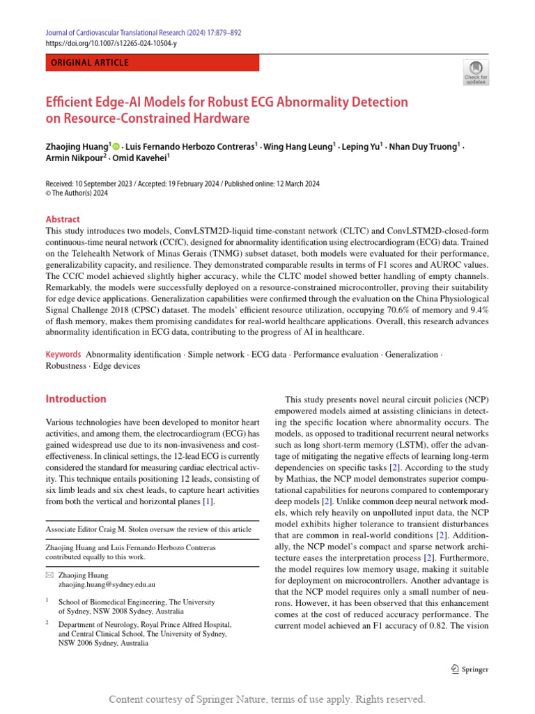 Efficient Edge-AI Models For Robust ECG Abnormalit | PDF ...