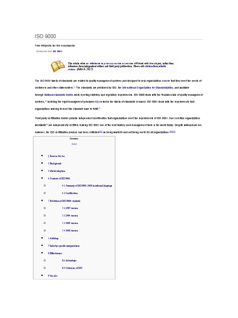 Iso 9000 Wiki Pdf Iso 9000 Quality Management System