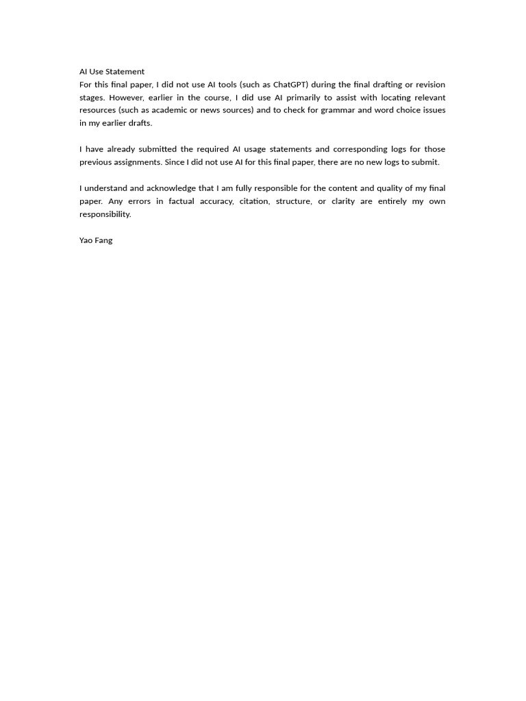 Final Paper AI Usage Statement | PDF