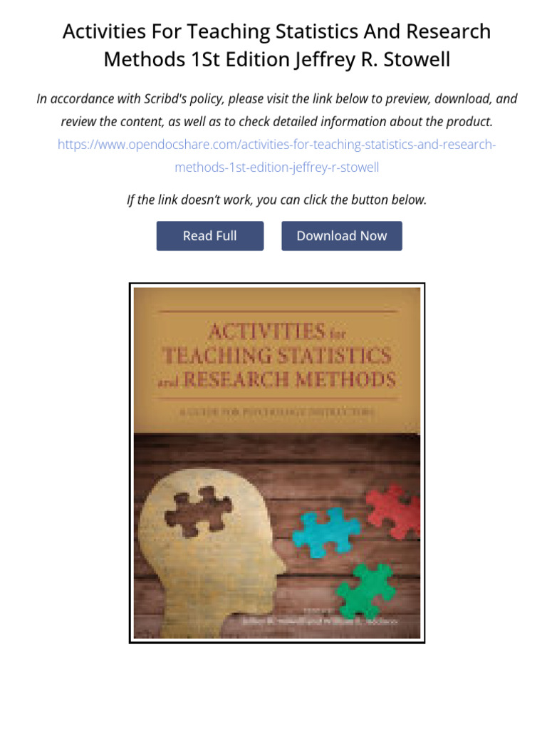Activities for Teaching Statistics and Research Methods 1st Edition Jeffrey R. Stowell | PDF ...