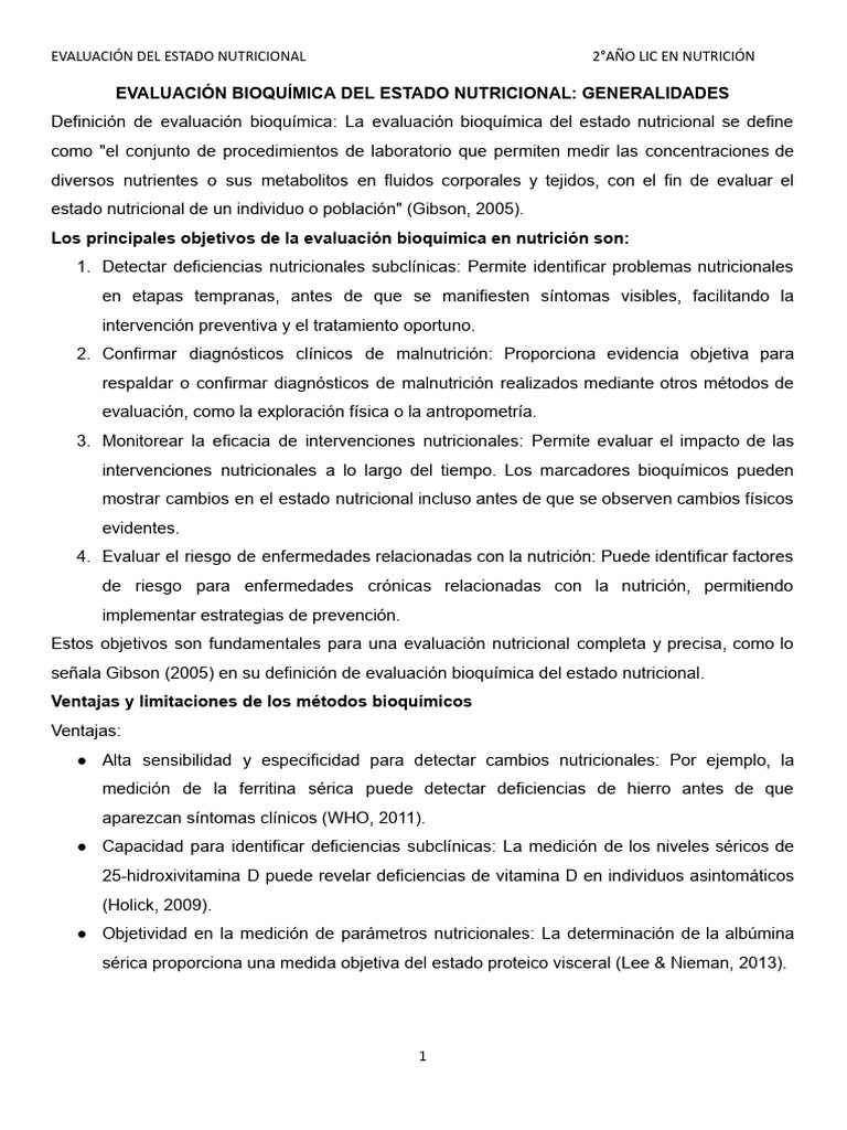 Evaluación Bioquímica, clínica del Estado Nutricional.docx | PDF | Nutrición | Dieta y nutrición
