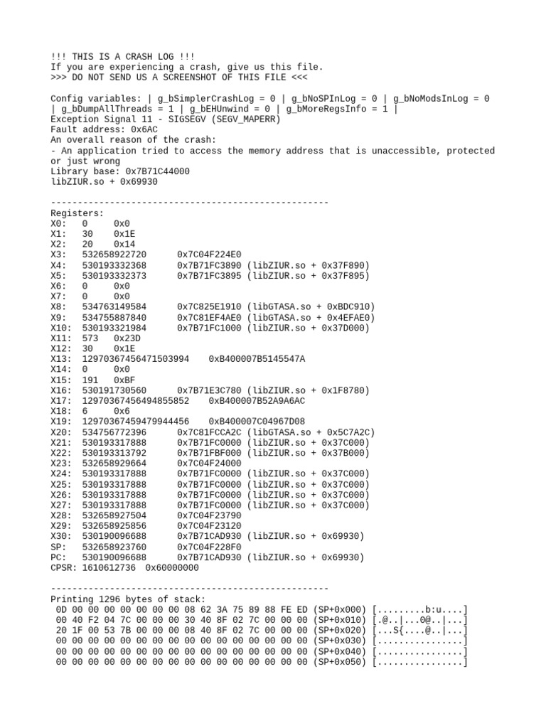 Crash Log Analysis for SIGSEGV Error | PDF | Concurrent Computing ...