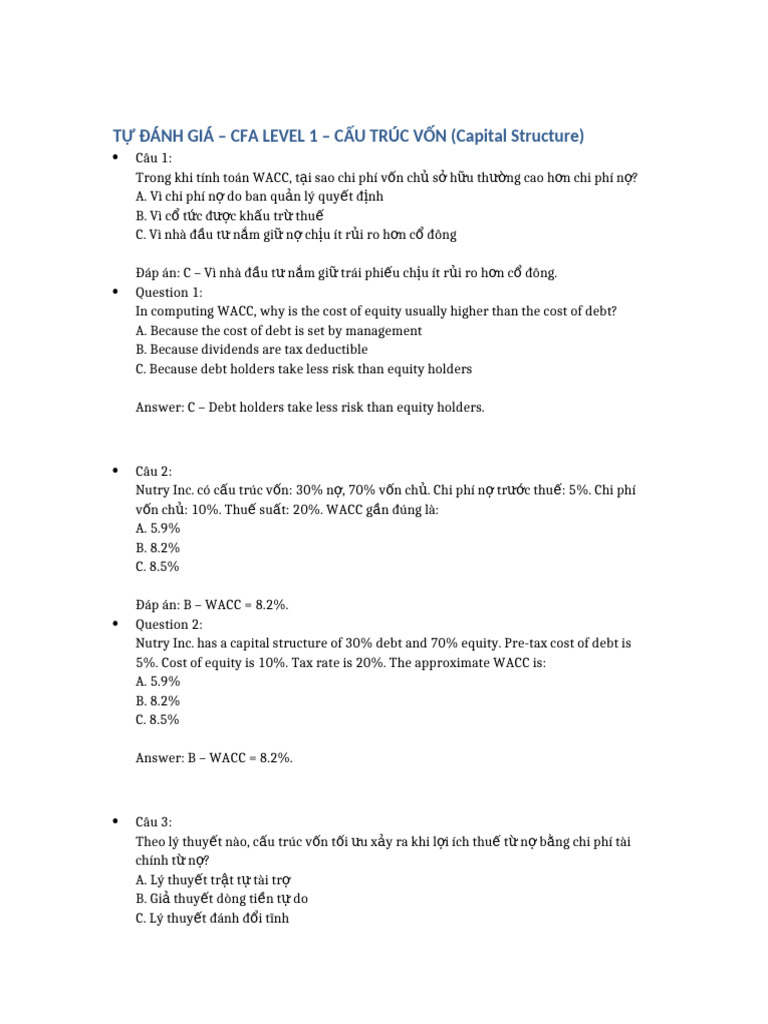 CFA Level1 Capital Structure QA Song Ngu | PDF