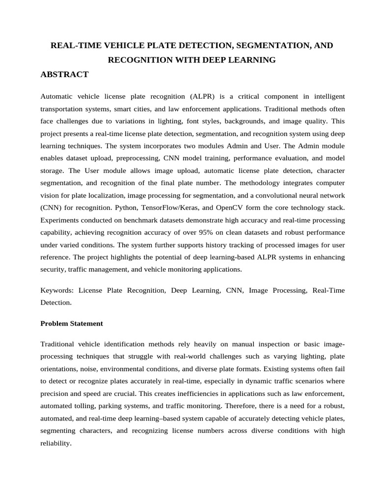 Real-time Vehicle Plate Detection | PDF | Deep Learning | Image Segmentation