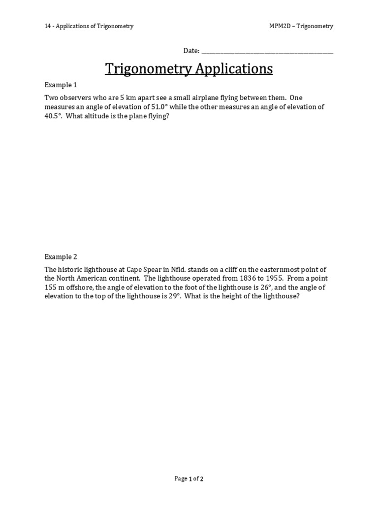 Trigonometry Applications and Examples | PDF