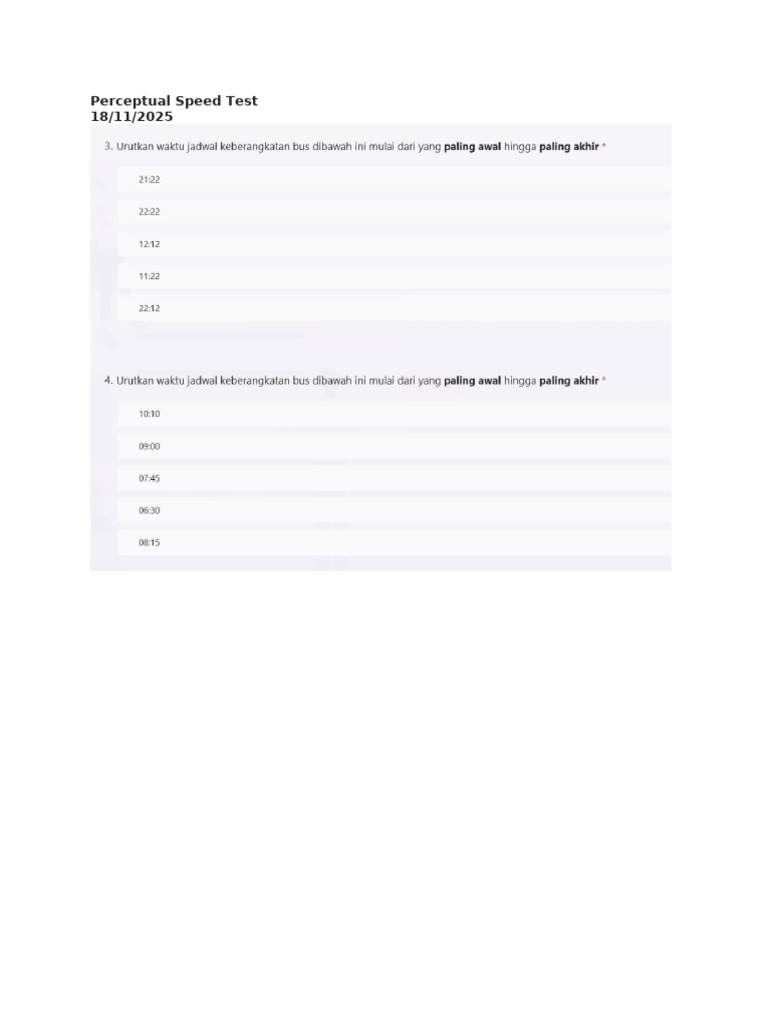 Perceptual Speed Test 18 November 2025 | PDF