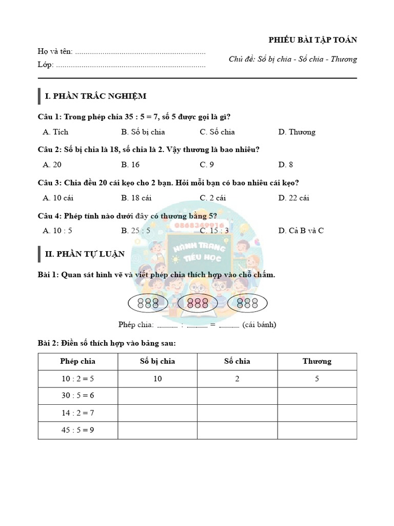 So Bi Chia So Chia Thuong Lop 2 Watermark | PDF