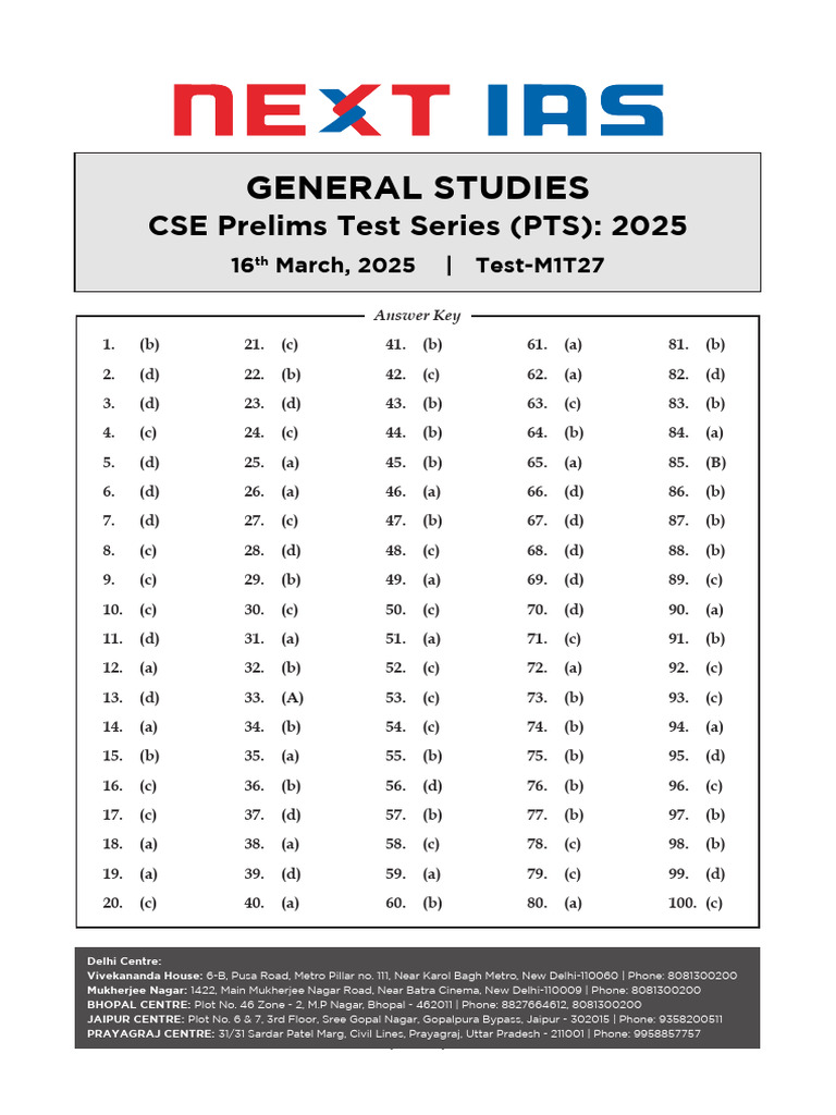 NEXT IAS Prelims 2025 Test 27 Solutions | PDF | Taxes | Diabetes