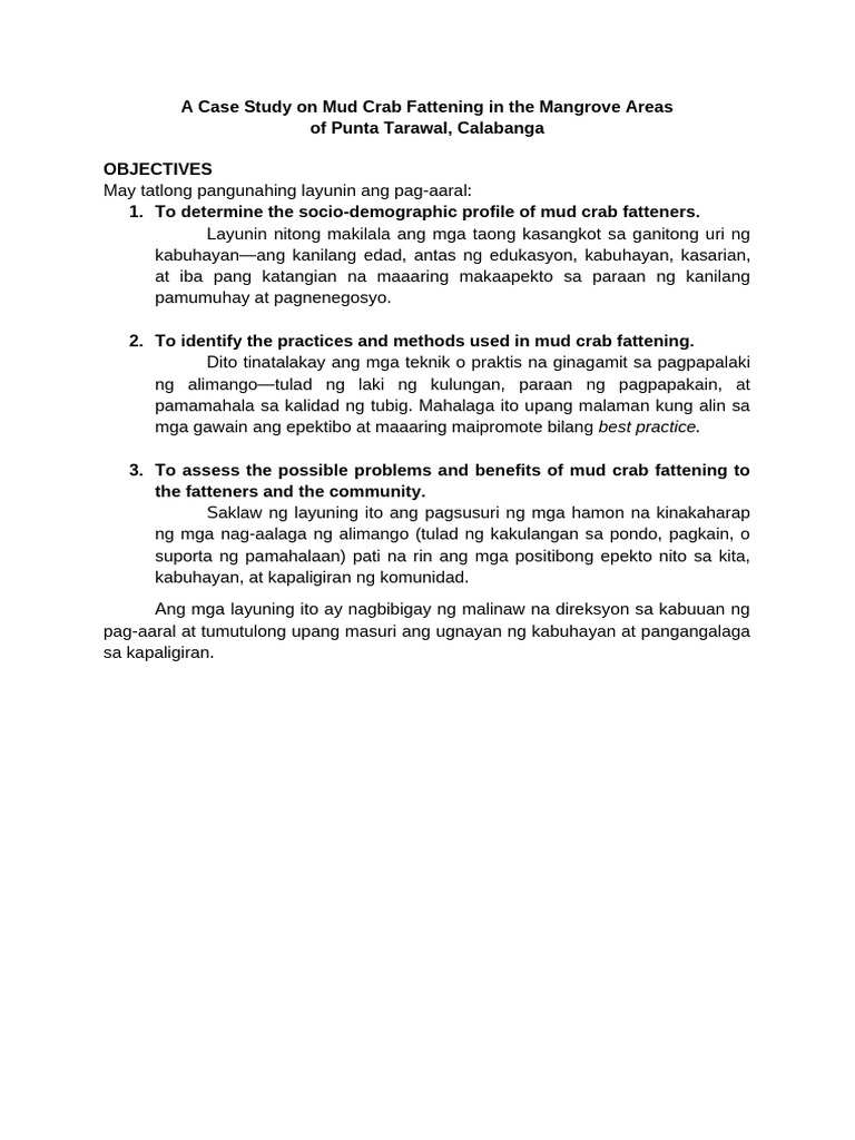 A Case Study on Mud Crab Fattening in the Mangrove Areas | PDF