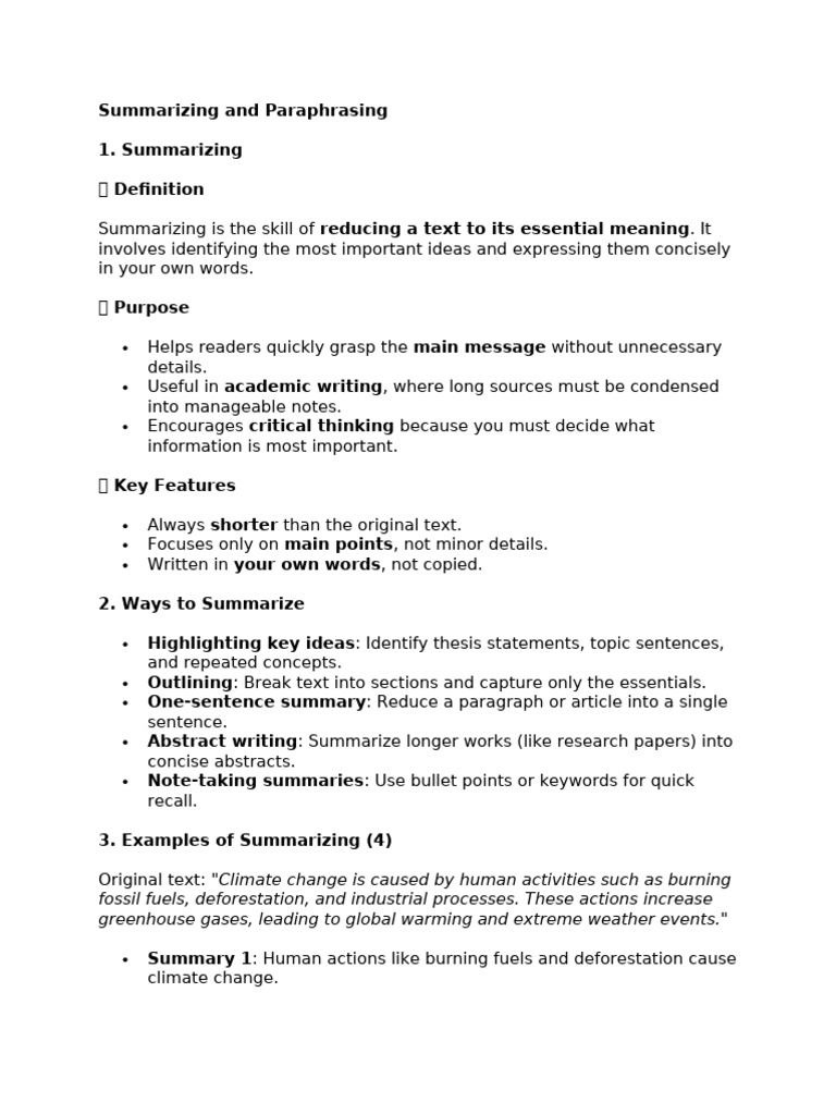 Summarizing and Paraphrasing Guide | PDF | Climate Change | Linguistics