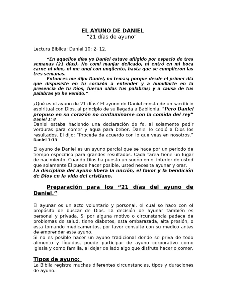 Guía del Ayuno de Daniel: 21 Días de Fe | PDF