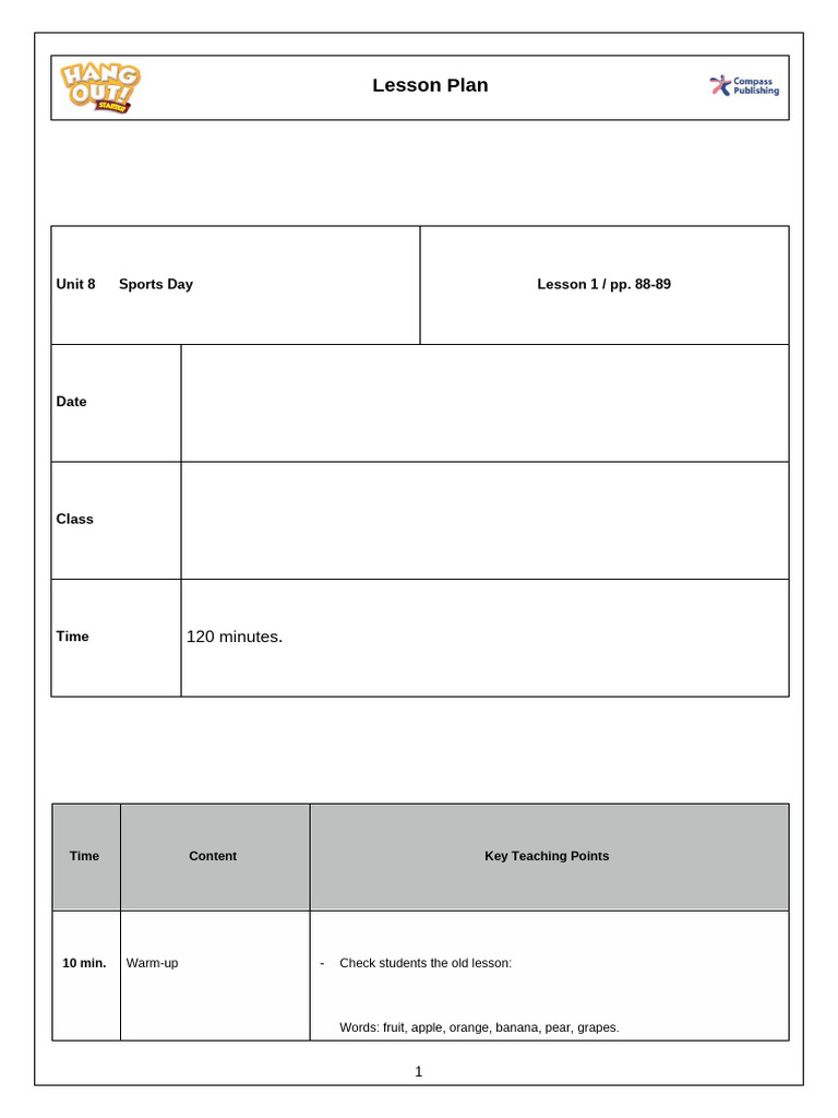 Sports Day Lesson Plan for Kids | PDF | Phonics