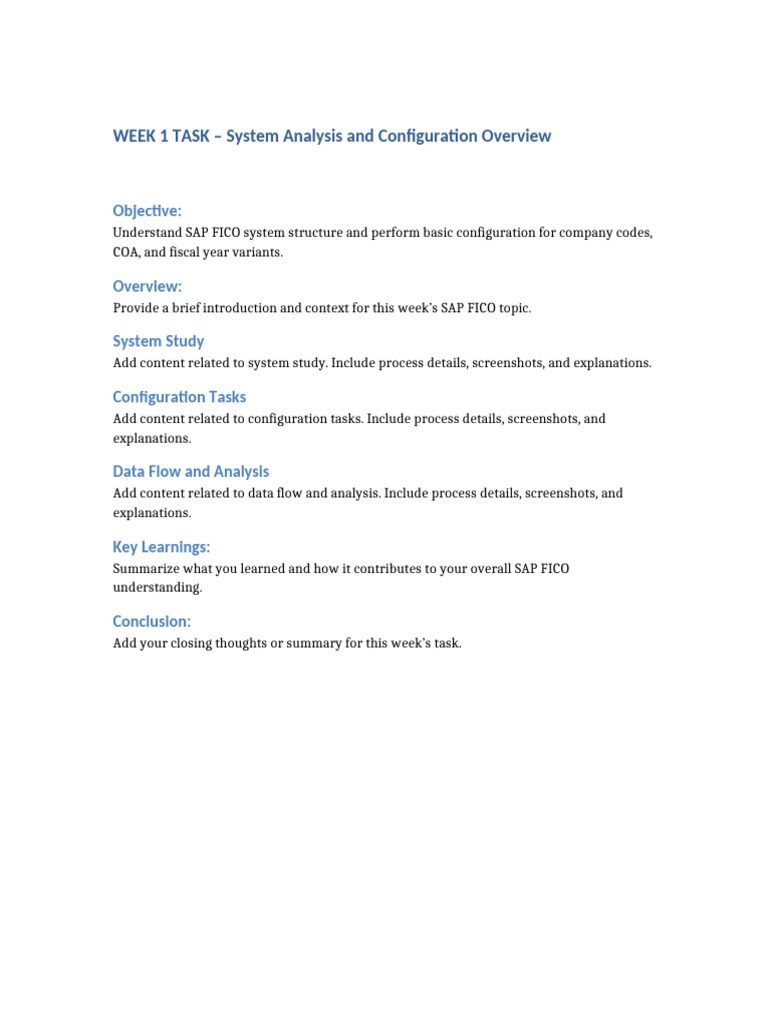 Week 1 SAP FICO System Analysis and Configuration Overview | PDF