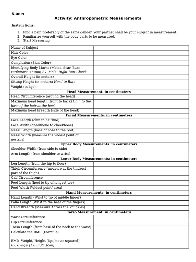 Anthropometric Measurement Guide | PDF