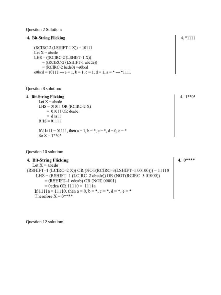Solutions for Bit-wise Bit-string-flicking Questions | PDF
