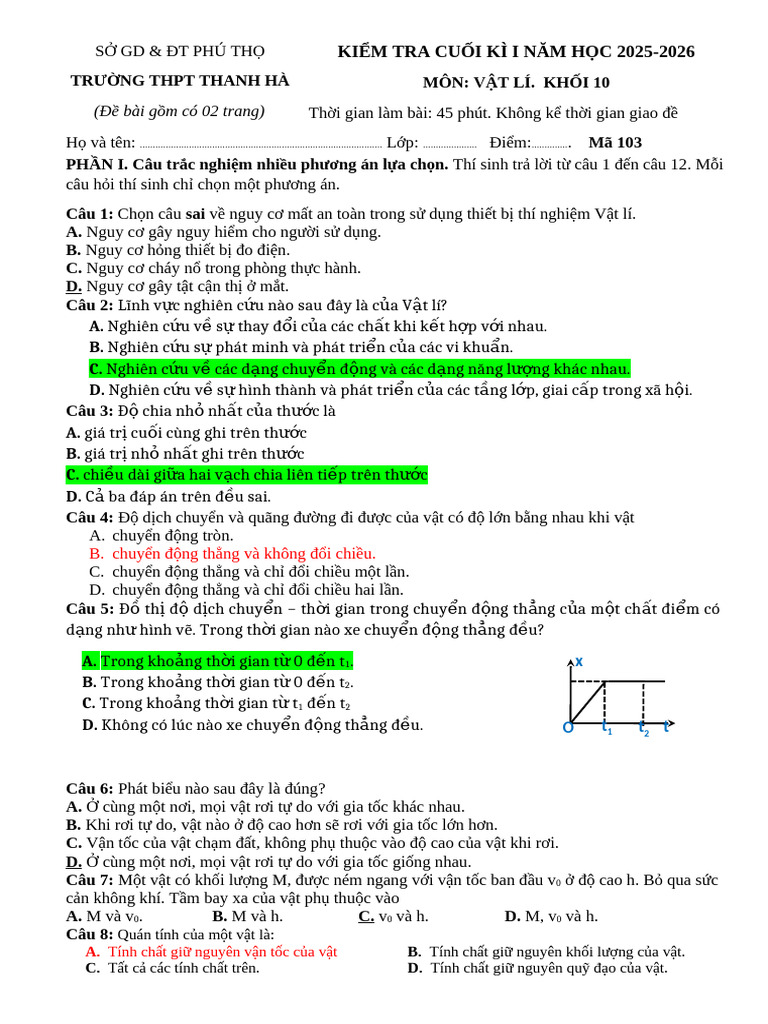 KT cuoi ki 1 vat li 10 | PDF