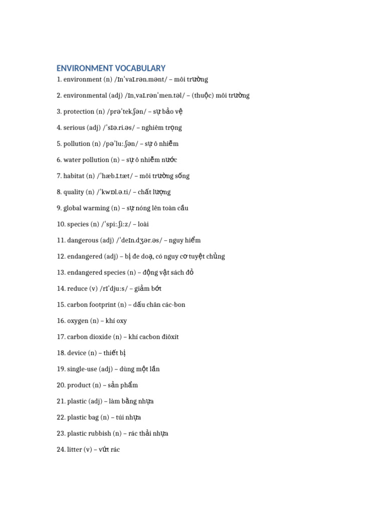 Environment Vocabulary | PDF