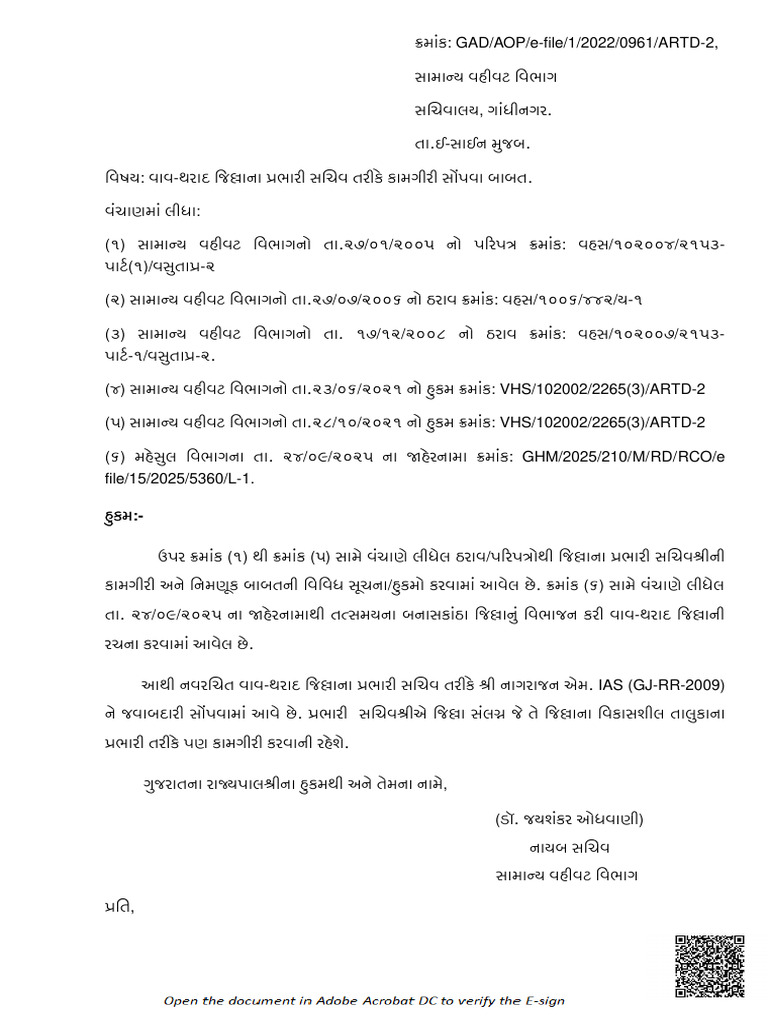 Vav-Tharad Prabhari Secretary | PDF