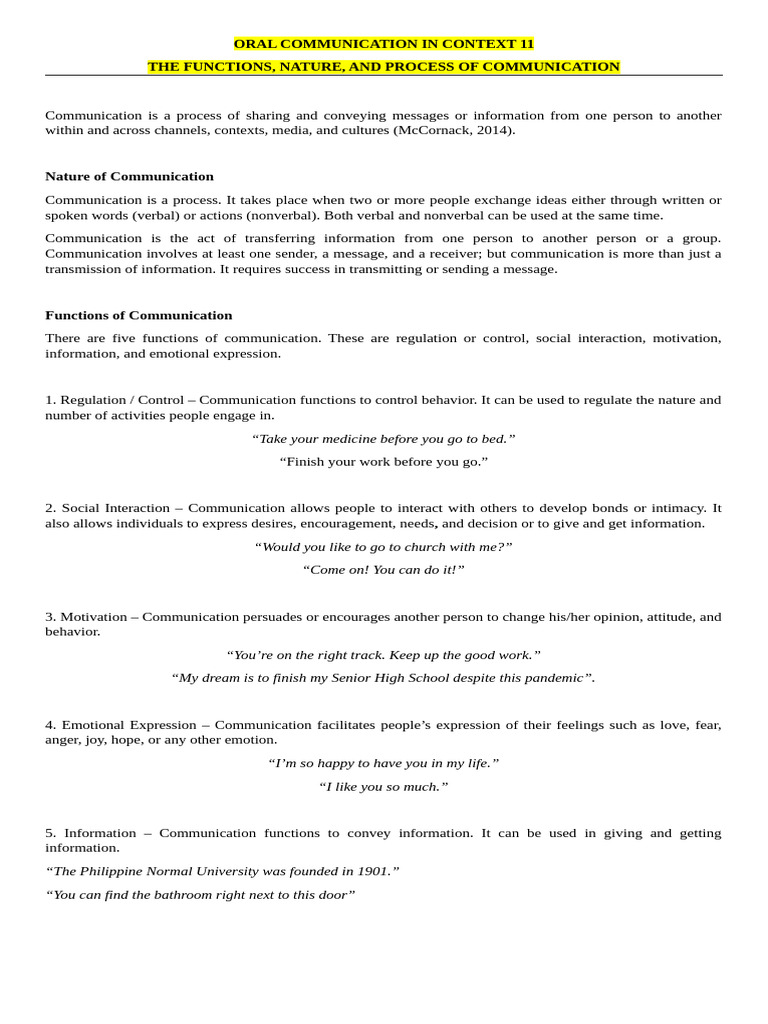 Functions and Process of Communication | PDF | Communication ...
