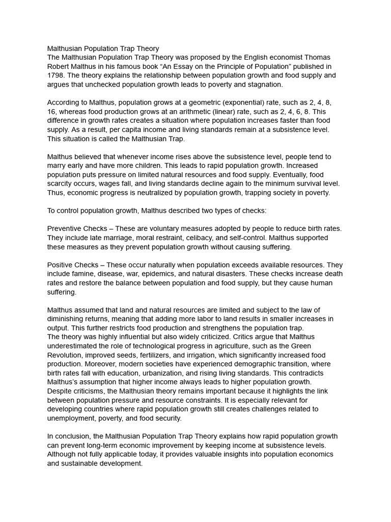 malthusian population trap theory | PDF | Macroeconomics | Economics