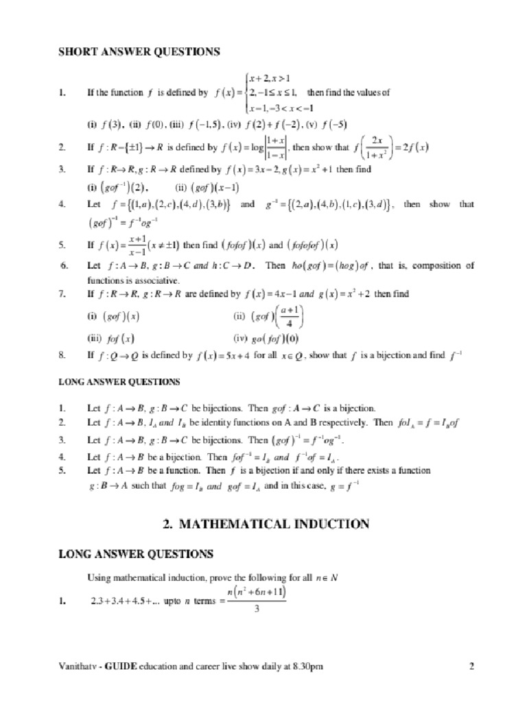 MATHS - 1A QUESTION BANK - Chapter Wise Important Questions for IPE_split | PDF
