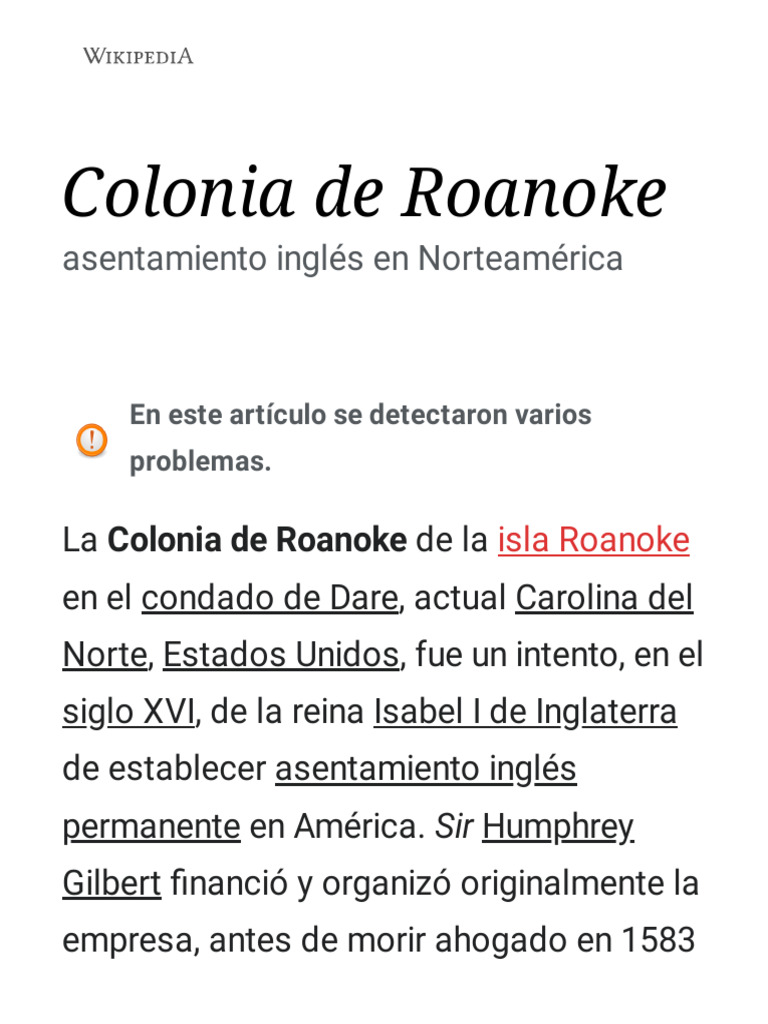 Colonia de Roanoke - Wikipedia, la enciclopedia libre | PDF | Colonia ...