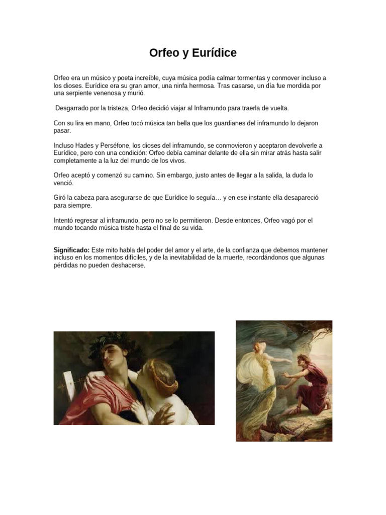 Mito de Orfeo y Eurídice: Amor y Pérdida | PDF