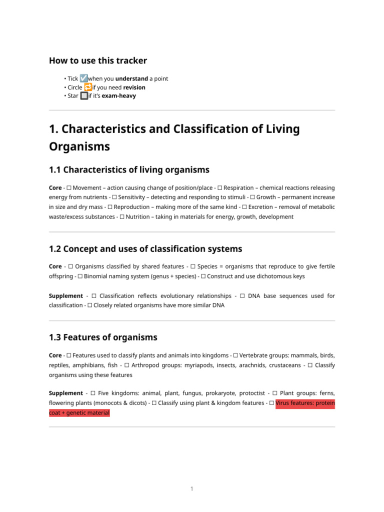 Living Organisms Study Tracker Guide | PDF | Osmosis | Digestion