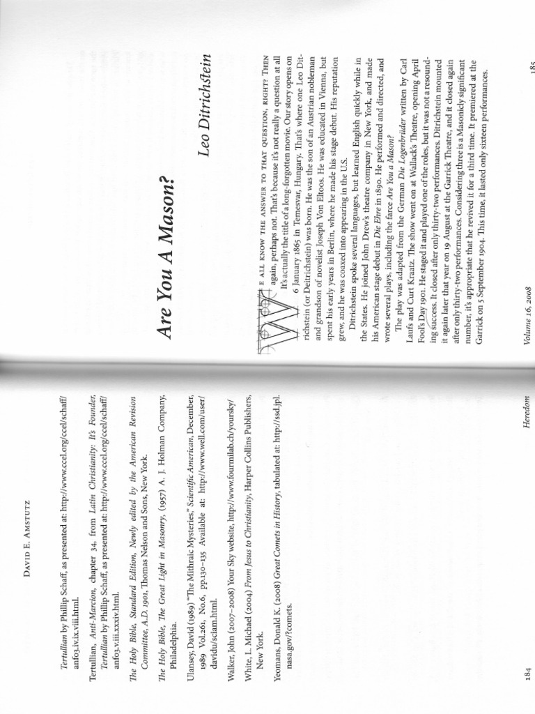 Heredom v16 2008 07 p.184-187 Are You a Mason Leo Ditrichstein | PDF