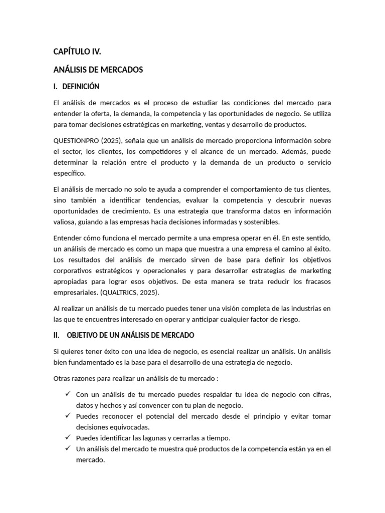 Capítulo IV Análisis de Mercado-1 | PDF | Mercado (economía) | Marketing