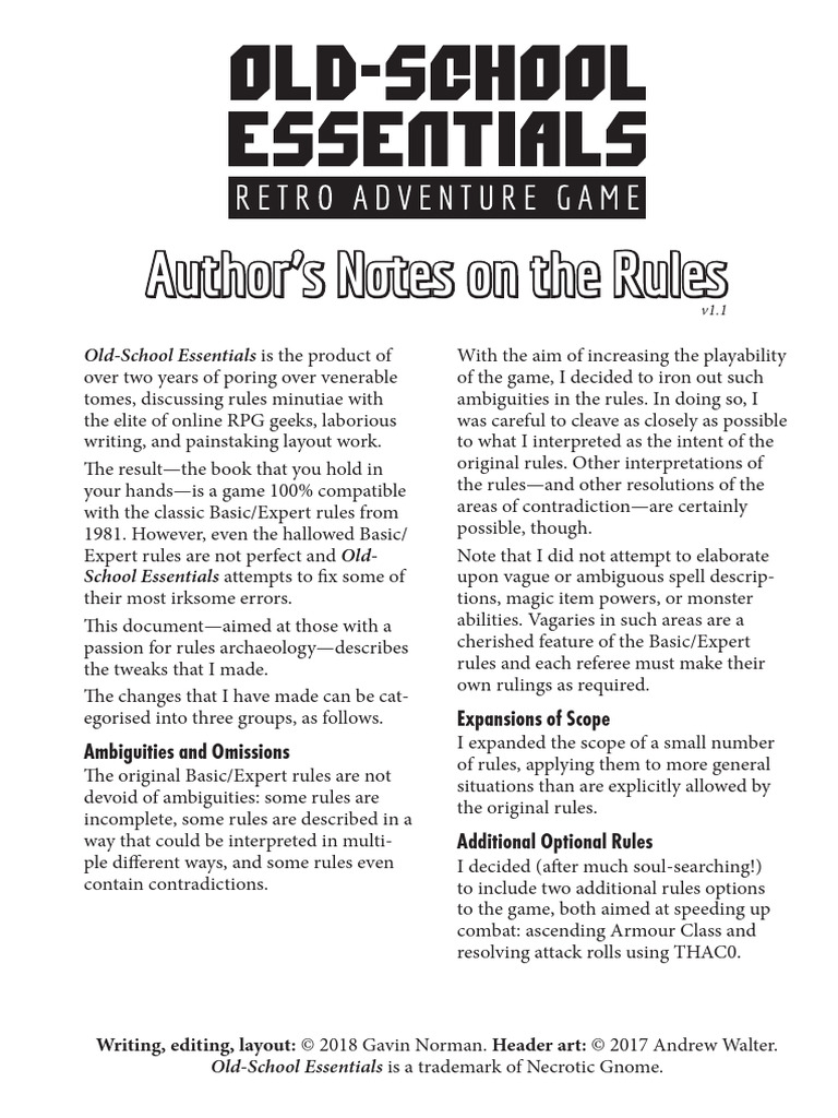 Old-School Essentials - Author's Notes on the Rules v1-1 | PDF