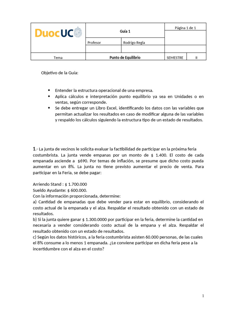 Guia Punto Equilibrio | PDF | Economias | Ciencias económicas