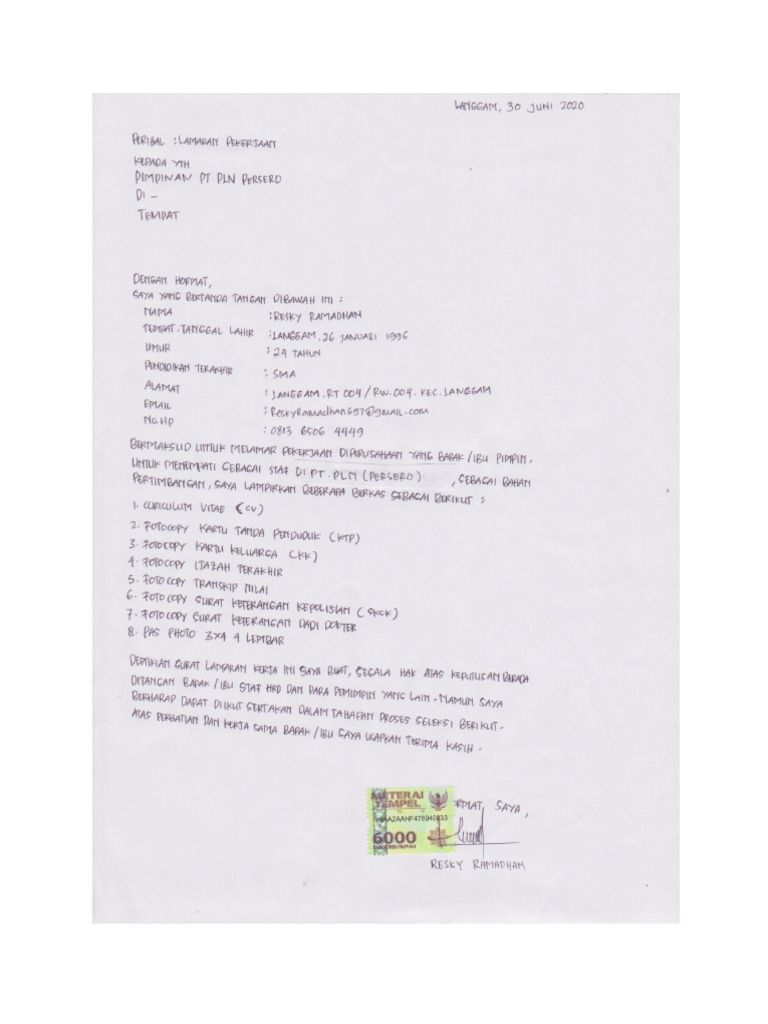 Berkas Lamaran Resky Ramadhan | PDF