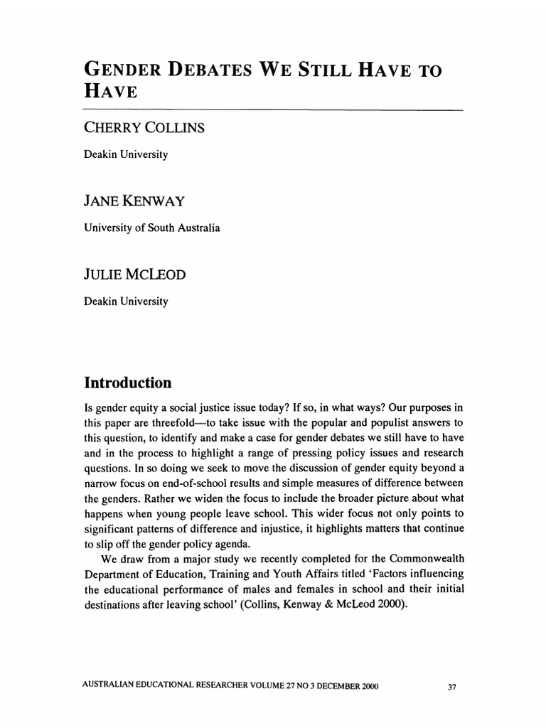 Gender Equity: Key Debates and Issues | PDF | Gender | Gender Studies