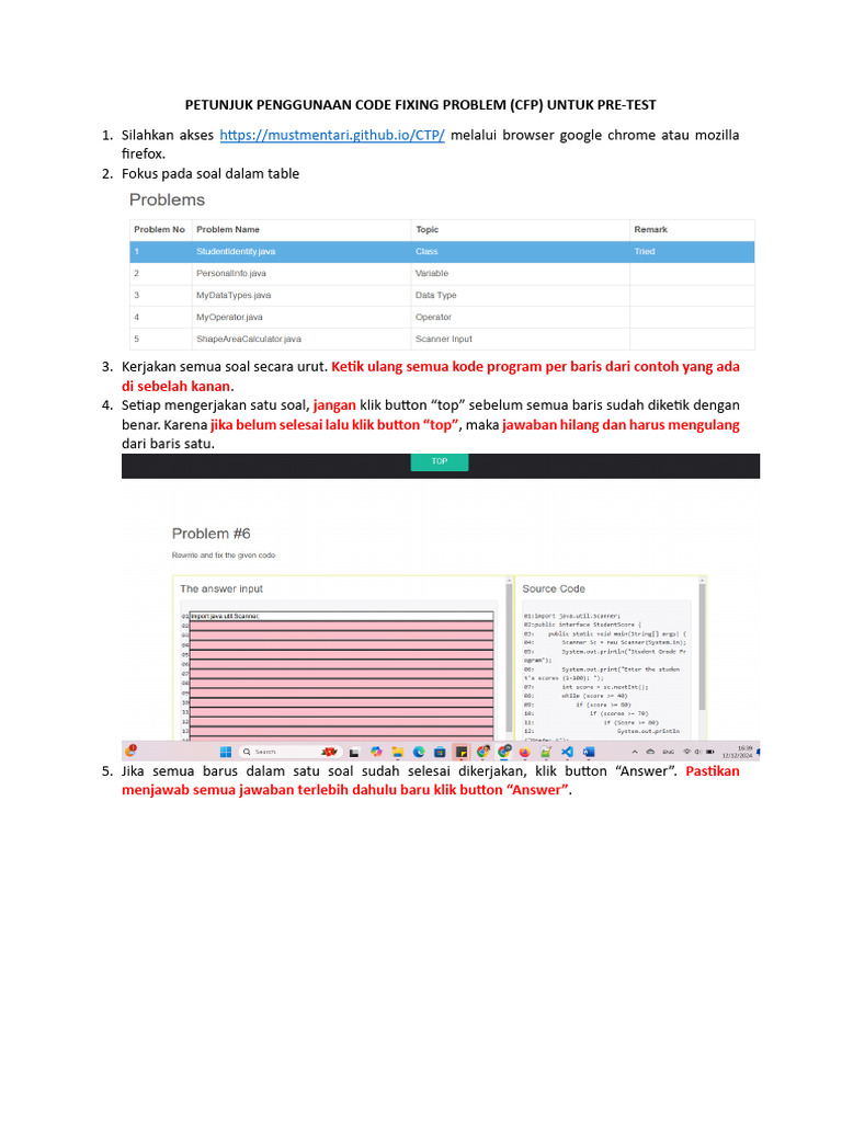 Panduan Penggunaan CFP Pre-Test | PDF