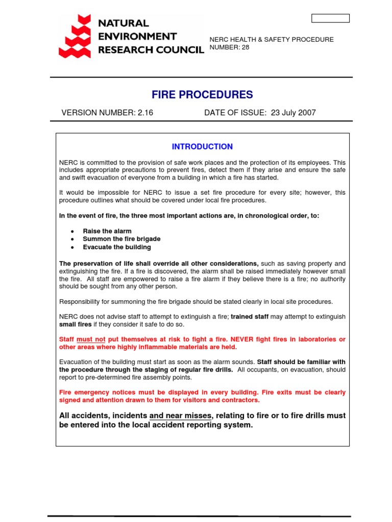 Procedure Fire | PDF | Fire Safety | Occupational Safety And Health