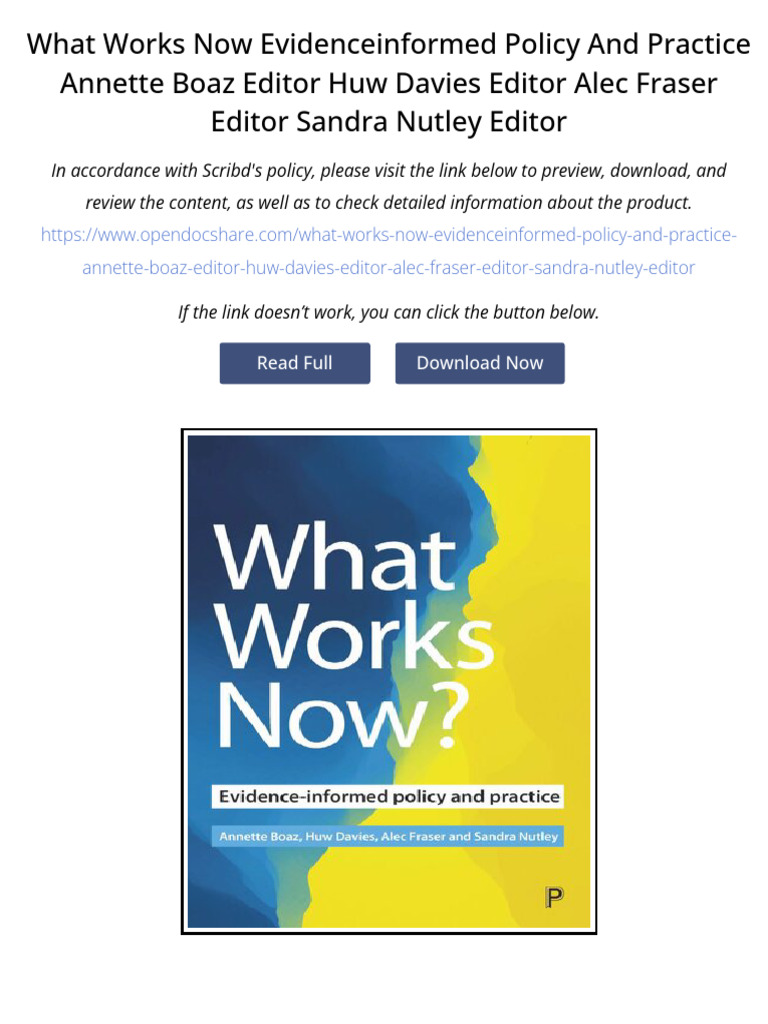 What Works Now Evidenceinformed Policy And Practice Annette Boaz Editor ...