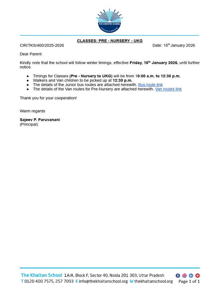 Circular No. 460 for Classes Pre Nursery - UKG | PDF