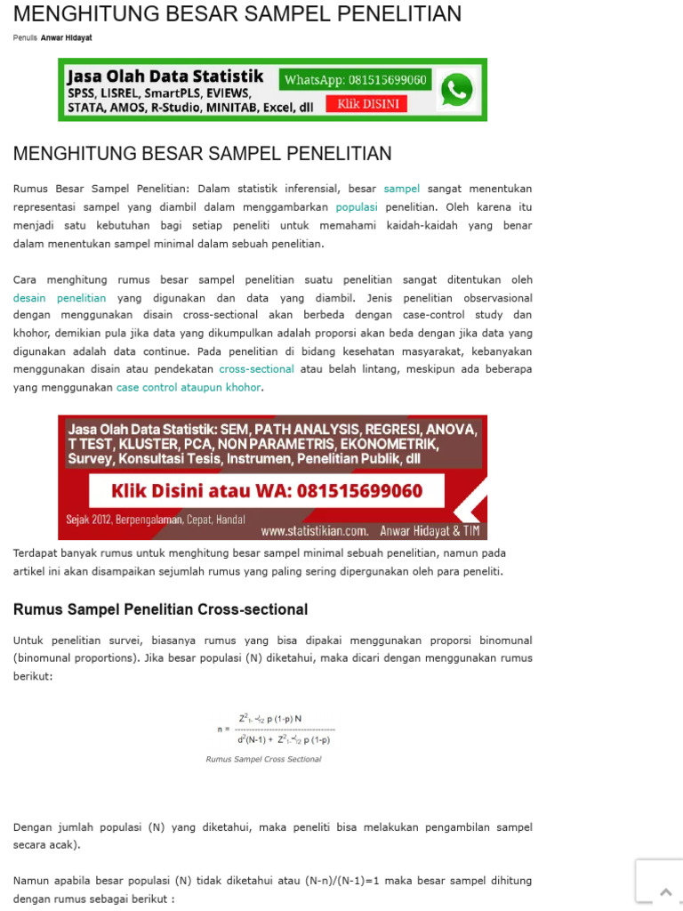 Rumus Besar Sampel Penelitian Statistika | PDF