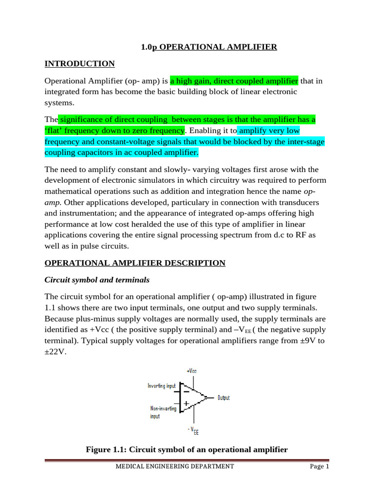 1 Operational Amplifiers | PDF | Operational Amplifier | Amplifier