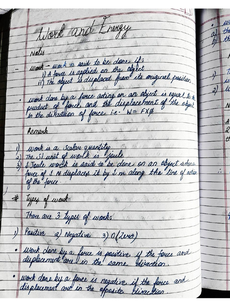 work and energy class 9 notes handwritten physics ch-10 | PDF