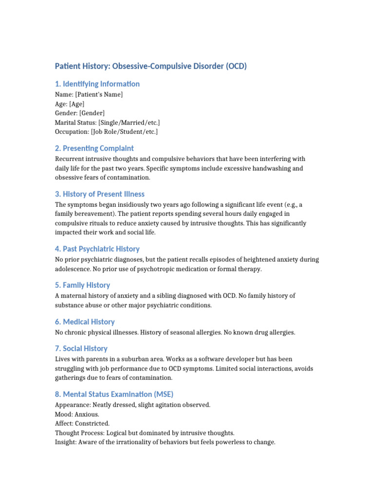OCD Patient History | PDF
