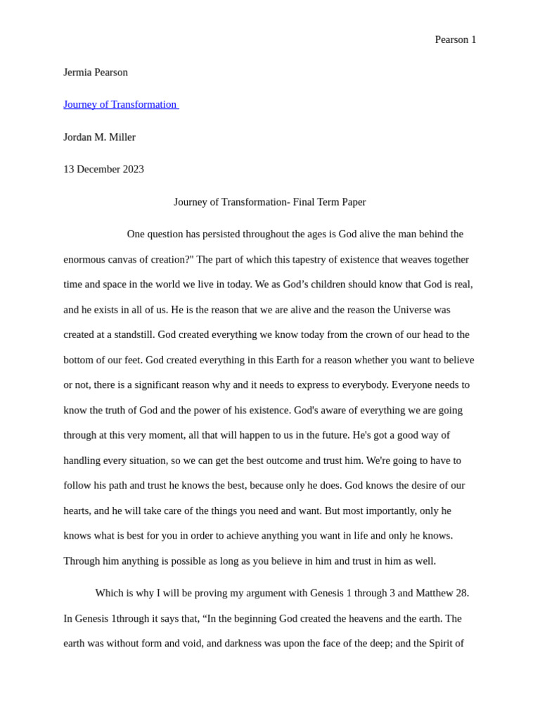 Journey Final Term Paper | PDF | Genesis Creation Narrative | God