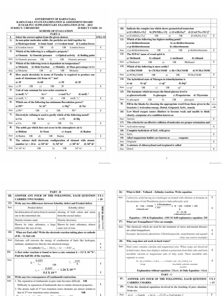 2023- 2nd Puc - Chemistry Supplementary | PDF